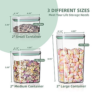 Ankou Airtight Food Storage Container Sets with Lids 6Pcs Pop Containers for Kitchen Pantry Organization BPA-Free Stackable Kitchen Storage Containers for Cereal Flour Sugar (0.5, 1.2, 1.8qt)*2
