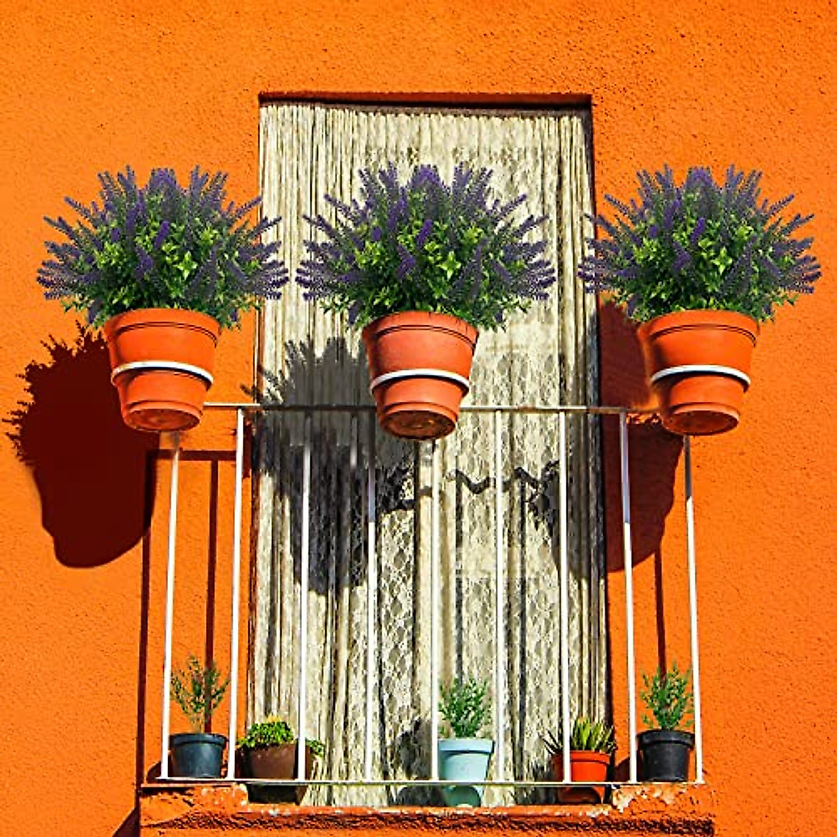 JIFTOK Artificial Lavender Flowers for Outdoors, 24 Bundles Faux Plastic Purple Flowers, UV Resistant Fake Plants Shrub Mums Greenery for Hanging Planters Window Box Front Porch Indoor Outside Décor