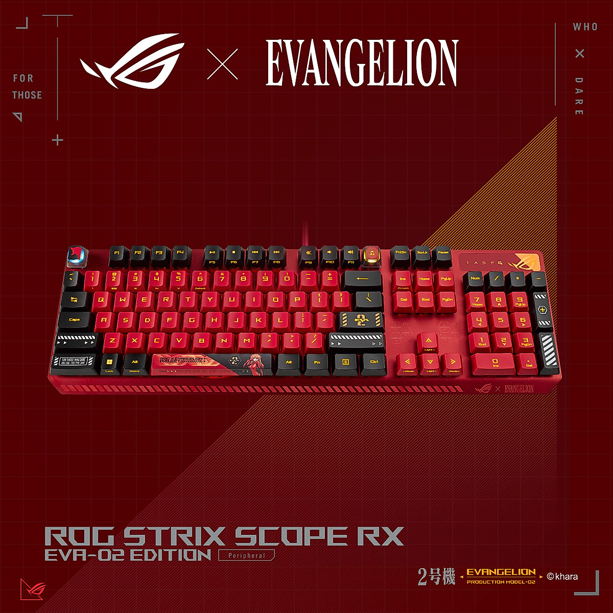 ROG Strix Scope RX EVA-02 Edition, 100% RGB Gaming Keyboard, ROG RX Blue Optical Mechanical Switches, IP57 Water Resistance, USB Passthrough, Wider Ctrl Key, Stealth Key, Macro Support, EVA-themed