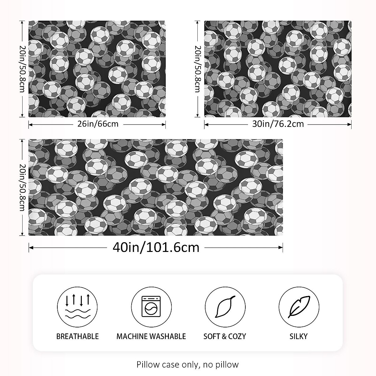 Football Sports Soccer Pillow Covers Silk Pillowcase for Hair and Skin Soft Breathable Smooth Cooling Satin Pillowcase Standard Size Pillow Case for Bedroom Bed Women Boys Girls (20x26 Inch)