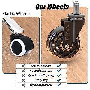 WEWILL Rollerblade Office Chair Wheels Replacement 99% Universal Fit Chair Casters(Set of 5) Heavy Duty Rubber Casters 3 INCH Smoothly & Quietly Safe for All Floor, Hardwood, Tile, Carpet