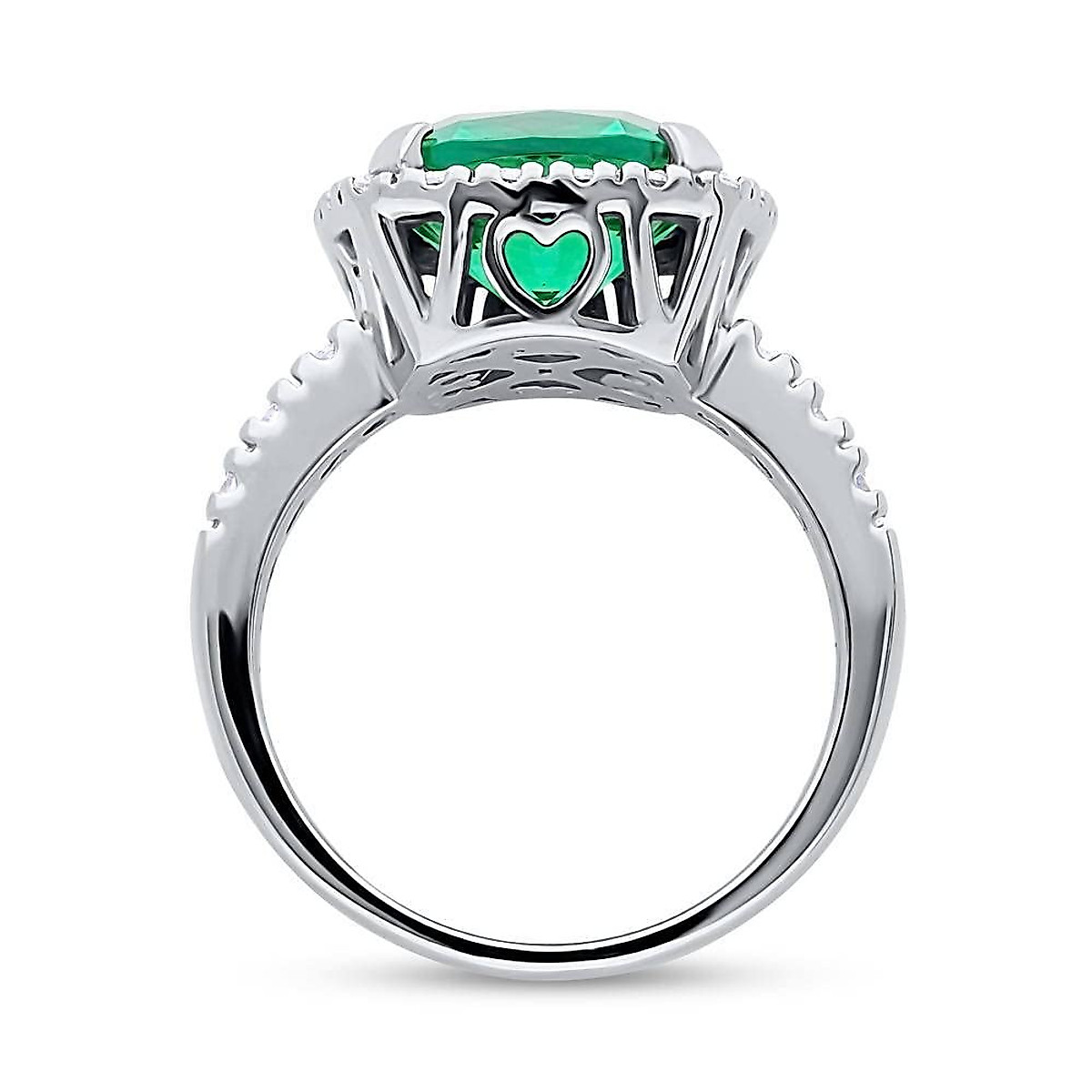 BERRICLE Sterling Silver Halo Green Cushion Cut Cubic Zirconia CZ Statement Cocktail Fashion Ring for Women, Rhodium Plated Size 7