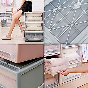 HEVIRGO Clothes Storage Bins Box,Wardrobe Clothes Organizer, Household Plastic Transparent Stackable Drawer Storage Box Container Organizer for Bedding, Blankets, Toys, Books Light Blue XL