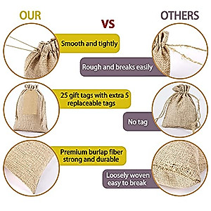 25 Burlap Bags with Drawstring Closure 5" x 7" Closure Gift Bags for Wedding Party, Arts & Crafts Projects, Presents, Snacks & Jewelry, Kitchen Storage Biodegradable Linen Sack Pouch Tags