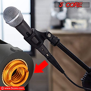 5 Core Mic Clips for Stands 2 Pieces Microphone Clip Holder Universal Adjustable with 5/8" Male to 3/8" Female Screw Adapter Suitable for Handheld Microphones, 2-Pack MC-01 2 PCS