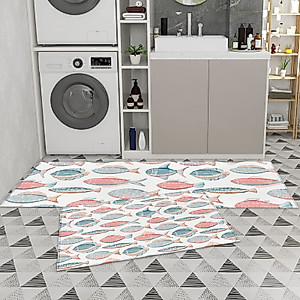 Womenfocus Kitchen Mats for Floor, Japanese White Hand Drawn Fish Kitchen Rugs, Kitchen Organization Non-Slip Kitchen Mat, Anti-Fatigue Mat Kitchen Floor Mats, Kitchen Decor Runner Rug