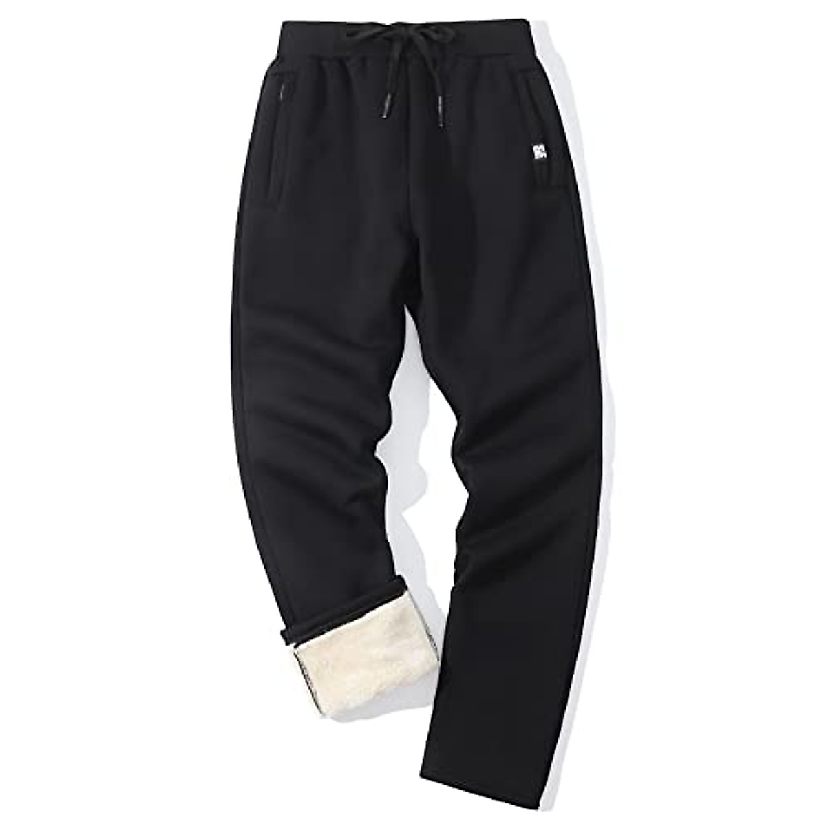 Flygo Men's Winter Warm Active Fleece Joggers Pants Athletic Sherpa Lined Sweatpants(02 Black-L)