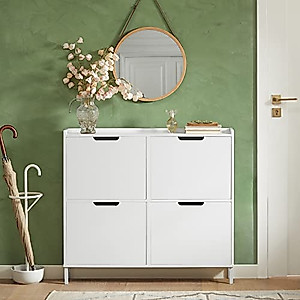 Haotian FSR100-W, White Shoe Cabinet with 4 Flip-Drawers, Freestanding Shoe Rack, Slim Shoe Organiazer