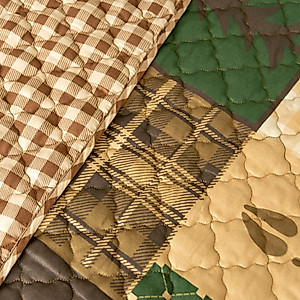 Donna Sharp Twin Bedding Set - 2 Piece - Green Forest Lodge Quilt Set with Twin Quilt and One Standard Pillow Sham - Machine Washable
