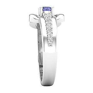 Dazzlingrock Collection 4mm Round Tanzanite & White Diamond Knot Style Engagement Promise Ring for Women in 18K Solid White Gold, Size 6.5