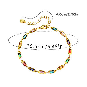 Colorful Crystal Bracelets for Women 18 Gold Plated Dainty Gold Square Crystal Charm Bracelet Cute Bracelet for Teen Girls