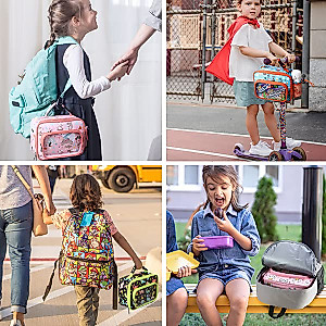 MIER Lunch Bags for Kids Boys Girls Toddlers Cute Insulated Lunch Box Tote School Lunchbox Kit with External Water Bottle Holder/Clear Zipper Pocket (Light Pink-Rabbit)