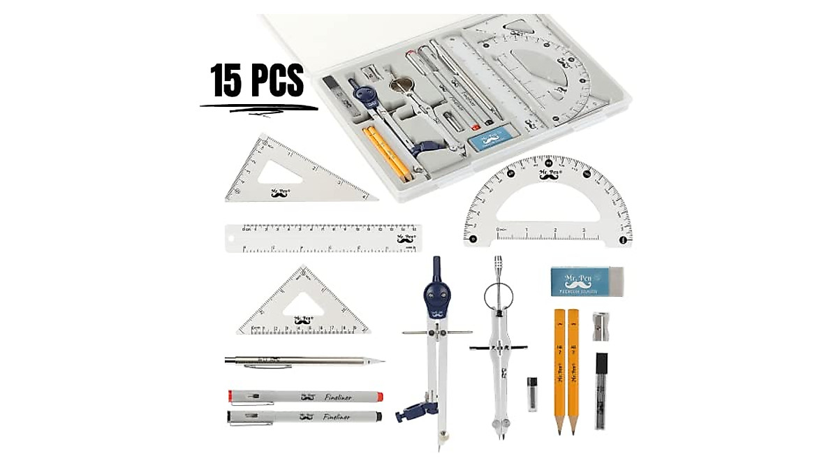 Mr. Pen Professional Geometry Set - 15-Piece Drawing & Drafting Kit