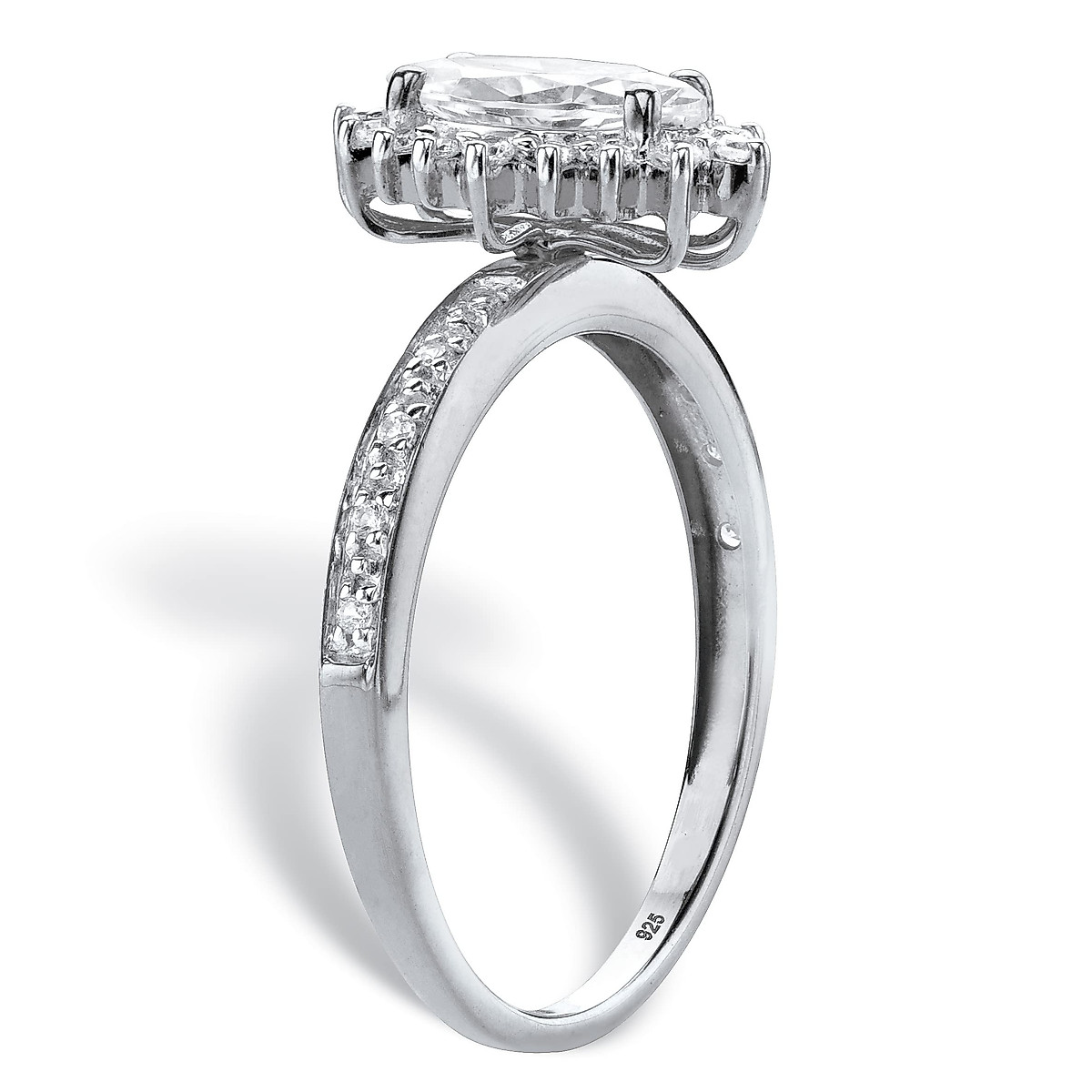 PalmBeach Jewelry Yellow Gold-Plated or Platinum-Plated Sterling Silver Marquise Cut Created Sapphire and Diamond Accent Halo Engagement Ring Size 10