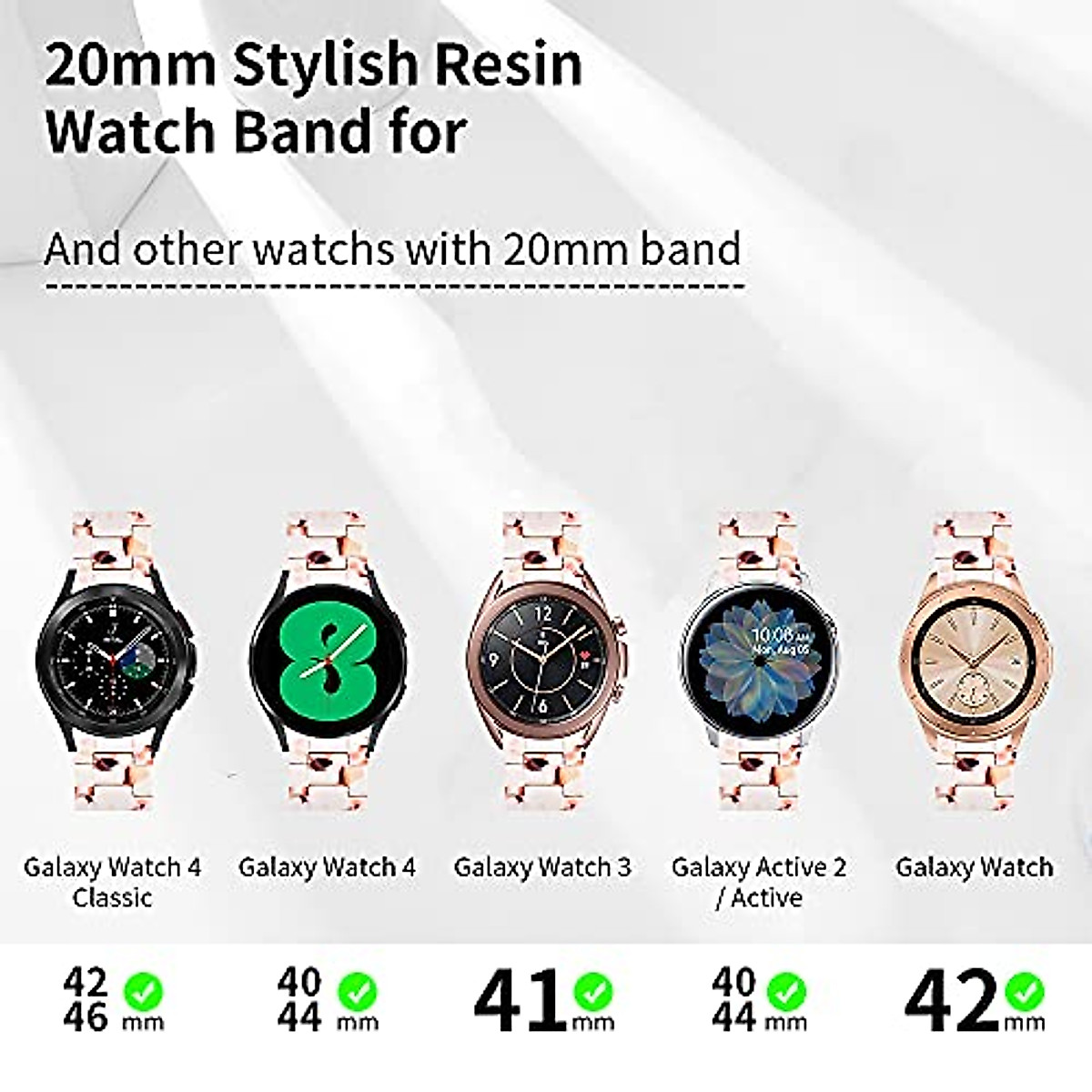 OCEBEEC Resin Bands Compatible with Samsung Galaxy Watch 6 5 4 Band 40mm/44mm, Watch 5 Pro 45mm, Galaxy Active 2, 20mm Band for Galaxy Watch 4 Classic 42mm 46mm, Watch 6 Classic 43mm/47mm Women