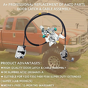 Dasbecan Car Rear Left Driver Side Door Lock Latch & Cable Assembly Compatible with Ford F250 F350 F450 F550 Super Duty 1999-2007 Replace# 6C3Z-28264A01-A
