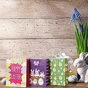JOYIN 24 Pcs Easter Gift Bags Bunny Paper Bags with Handle for kids Easter Egg Hunts, Large Party Favors Candy Goodie Treat Bags Bulk Gift Wrapping