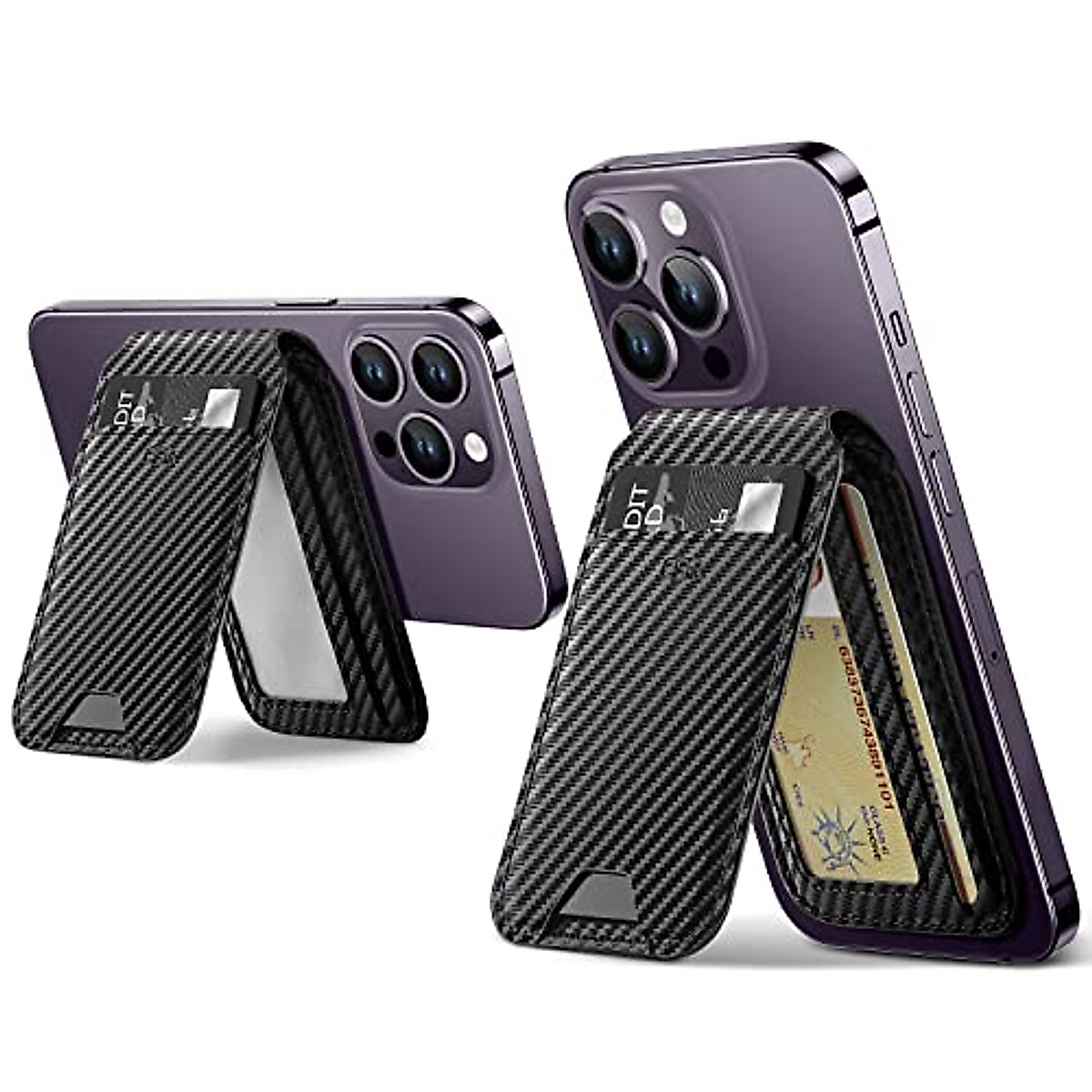 ESR Magnetic Wallet (HaloLock), Compatible with MagSafe Wallet, iPhone Wallet with Adjustable Stand for iPhone 15/14/13/12, Not for iPhone 13/12 Mini, 3 Card Holder, Vegan Leather, Black Carbon Fiber