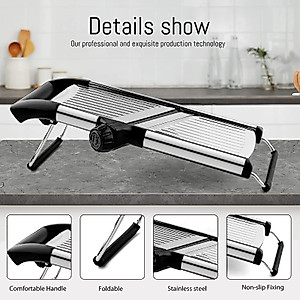 Mandoline Food Slicer, Adjustable Mandoline Slicer for Kitchen, Stainless Steel Mandolin Vegetable Chopper for Potato/Tomato/Onion, Vegetable Slicer Julienne Cutter with Cut-Resistant Gloves