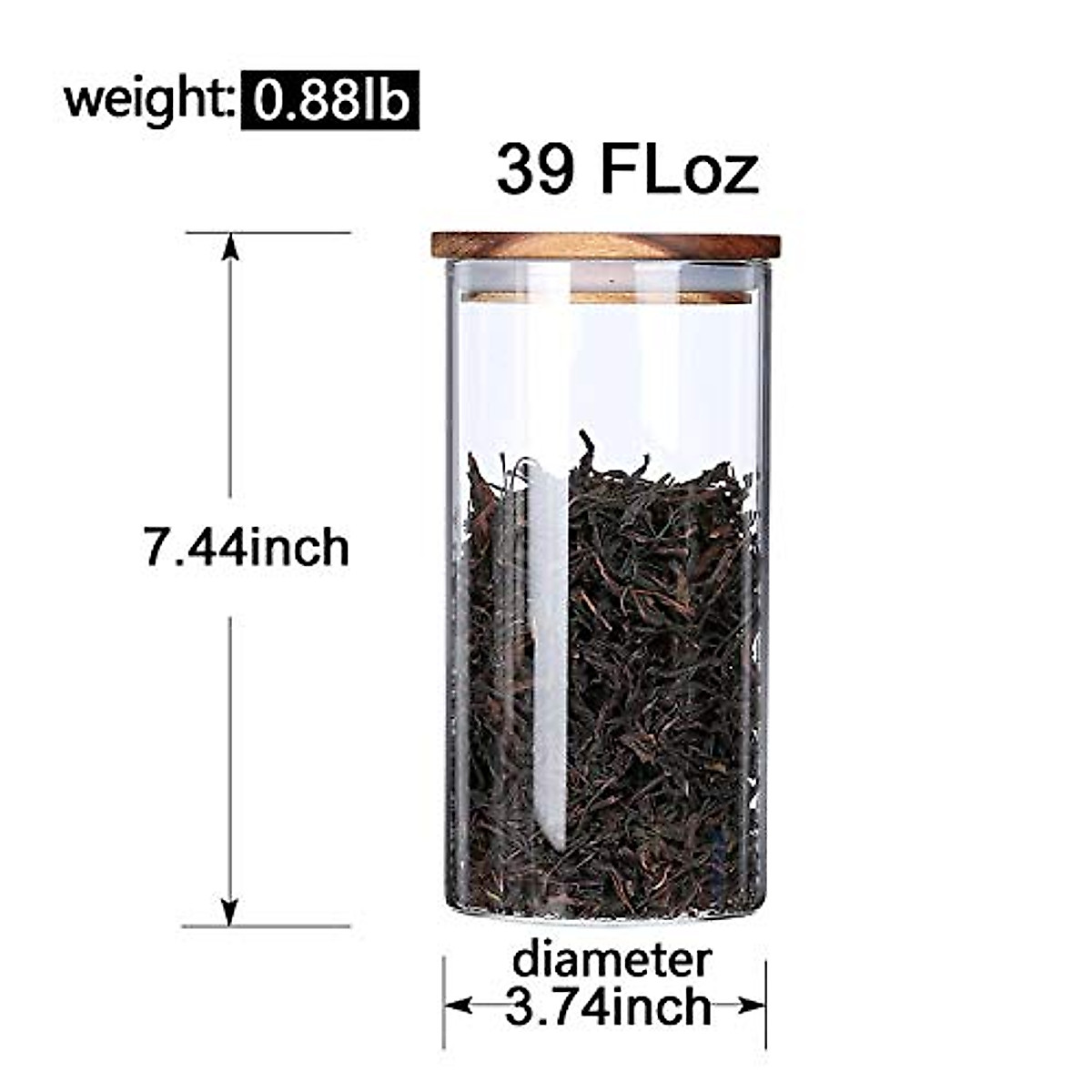 Clear Glass Canisters Jars Containers Set for Food Storage with Airtight Wood Lids,Kitchen Canister,Tea Coffee Canister Sugar Loose Leaf Tea Container Cookies Jar,BPA Free,39 Fluid-oz