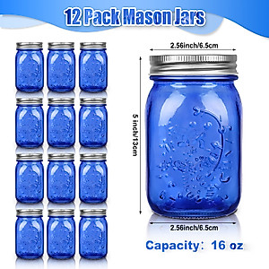 Pinkunn 12 Pcs Mason Jars with Lids 16 Oz Regular Mouth Pint Canning Jars Vintage Glass Jars Bulk Airtight Multifunction Mason Jars for Storage Canning Pickling Preserving Fermenting (Dark Blue)