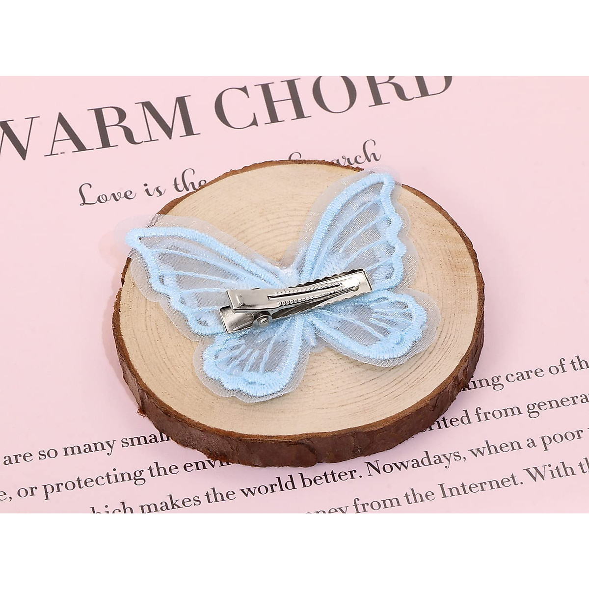 Butterfly Hair Clips Penta Angel 6Pcs Lace Embroidery Flower Butterfly Hair Bow Pins Wedding Hair Accessories for Women Halloween Party Decor (Light Blue)
