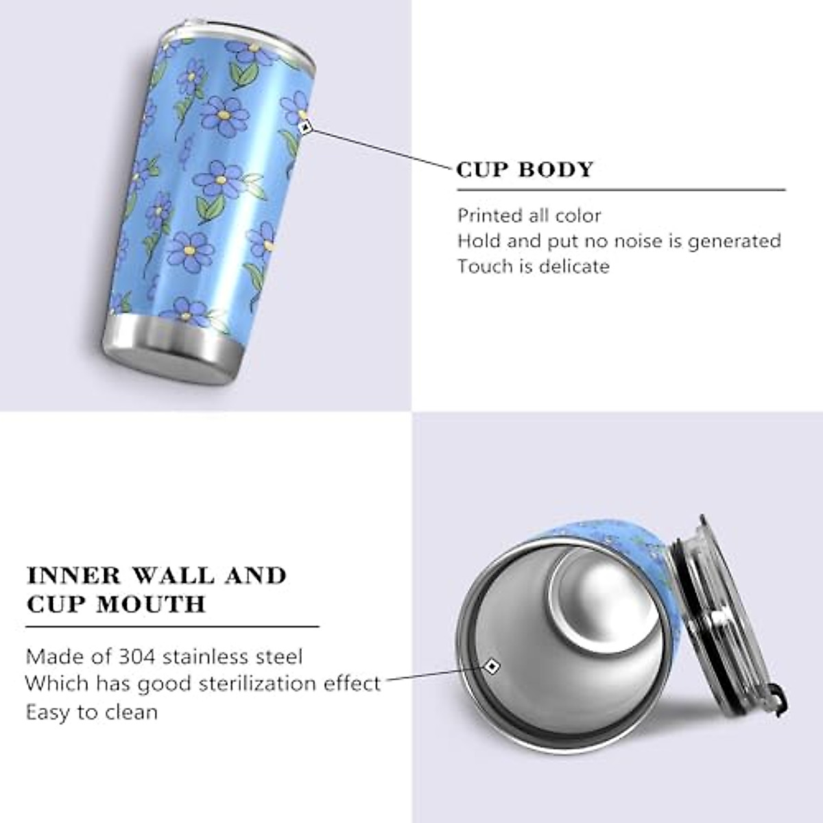 HXshaoye Periwinkle floral Country style cartoon style Stainless Steel insulated coffee cup with Straw Lid coffee mug for hot and cold drinks modern insulated coffee tumbler termo para bebidas