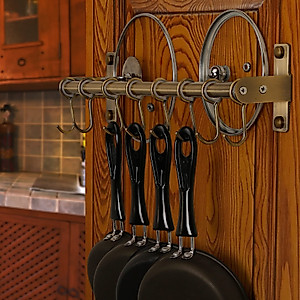 Dseap Pot Rack - Pots and Pans Hanging Rack Rail with 8 Hooks, Double Bars, Pot Hangers for Kitchen, Wall Mounted, Bronze