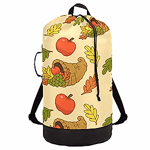 Thanksgiving Autumn Laundry Bag Heavy Duty Laundry Backpack with Shoulder Straps Handles Travel Laundry bag Drawstring Closure Dirty Clothes Organizer For College Dorm, Apartment, Camp Travel
