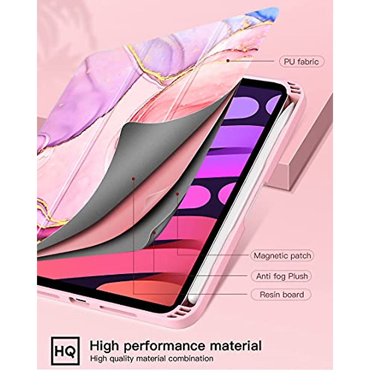 ZtotopCases for New iPad Mini 6 Case 2021, Shockproof iPad Mini 6th Generation Case with Pencil Holder, Auto Sleep/Wake, Premium Protective Smart Cover for iPad Mini 6th Gen 8.3 inch, Marble Pink