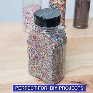 Mountain West Plastic Spice Jars with Shaker Lids (16 fl oz, 4-Pack) Reusable Jars Perfect for an Organized Kitchen