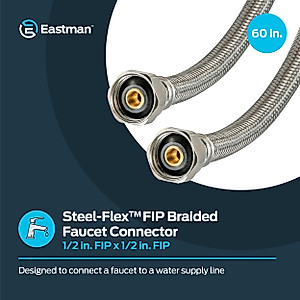 Eastman 60 inch Steel-Flex Faucet Connector, 1/2 Inch FIP x 1/2 Inch FIP, Braided Stainless Steel Faucet Supply Line, 48022