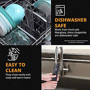 Lourmet 10 Pair Fiberglass Chopsticks – 9.5 Inches Long Reusable Chopsticks Dishwasher Safe for Asian Food, Light Weight Japanese Chopsticks Strong Grip Sturdy Material – Black Chopsticks Set