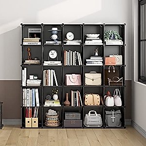 KOUSI Portable Storage Cubes-14" x14"(Load-Bearing Metal Panel) Modular Bookshelf Units,Clothes Storage Shelves,Room Organizer,Black,25 Cubes