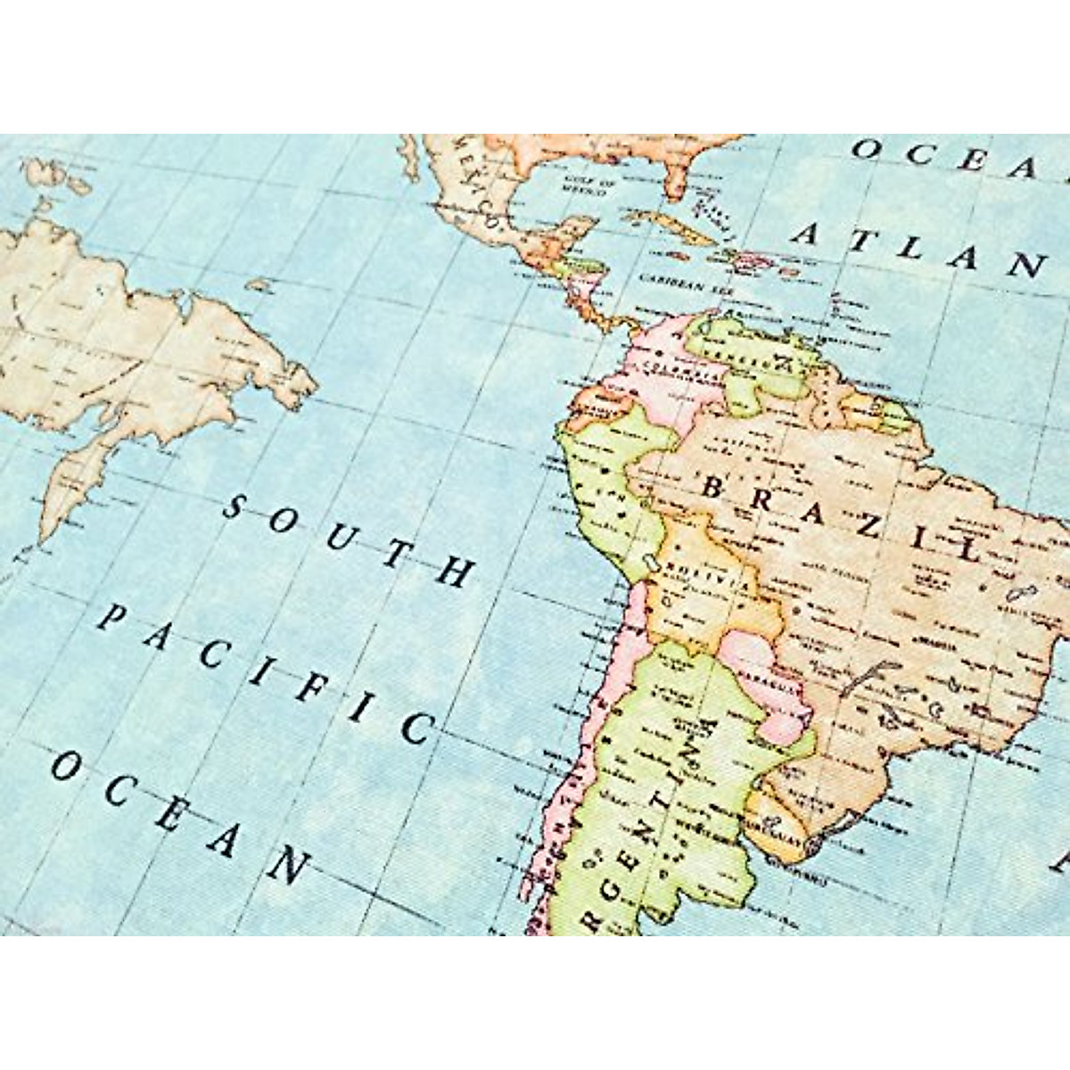 HomeBuy World Map 3 Designer Curtain Upholstery Cotton Fabric Material - 280Cm Extra Wide - Sky Blue (Sold The Yard)