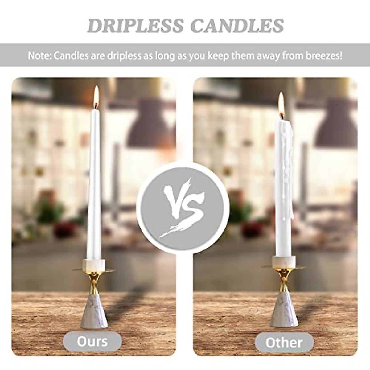 10 Inch Taper Candles, 12 Pack Tall Unscented Dripless Candles with Cotton Wicks Perfect for Dinner, Party, Wedding or Farmhouse Decor, 7-9 Hour Burn Time- 7/8" Base (10 inch/Glossy, White)