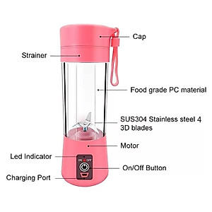 TITANFINITY Portable and Rechargeable Battery Juice Blender, Personal Size Blenders with USB Rechargeable, Mini Juicer Smoothie Blender Travel Size 380ML, Personal Blender for Shakes and Smoothies