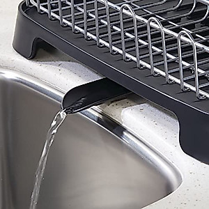 mDesign Alloy Steel Sink Dish Drying Rack Holder w/Plastic Swivel Spout Drainboard Tray - Dish Rack/Dish Drainer Storage Organizer for Kitchen Counter - Holds Plates, Concerto Collection, Silver/Black