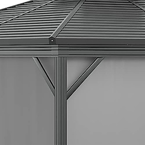 Outsunny 10' x 10' Hardtop Gazebo with Curtains and Netting, Permanent Pavilion Metal Double Roof Gazebo Canopy with Aluminum Frame and Hooks, for Garden, Patio, Backyard, Gray