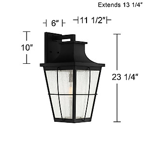 Phia Modern Industrial Outdoor Wall Light Fixture Rich Black Metal 23 1/4" Clear Seeded Glass for Exterior House Porch Patio Outside Deck Garage Yard Front Door Garden Home - John Timberland