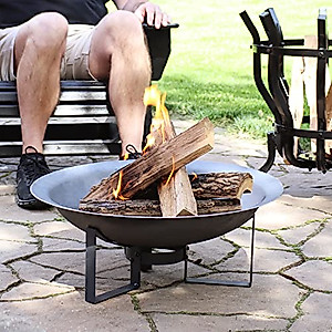 Sunnydaze 24-Inch Cast Iron Modern Fire Pit Bowl with Stand - Lightweight and Portable Design