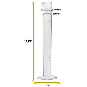 EISCO Graduated Cylinder, 250mL - Class B Tolerance - Octagonal Base - Polypropylene Plastic - Industrial Quality, Autoclavable