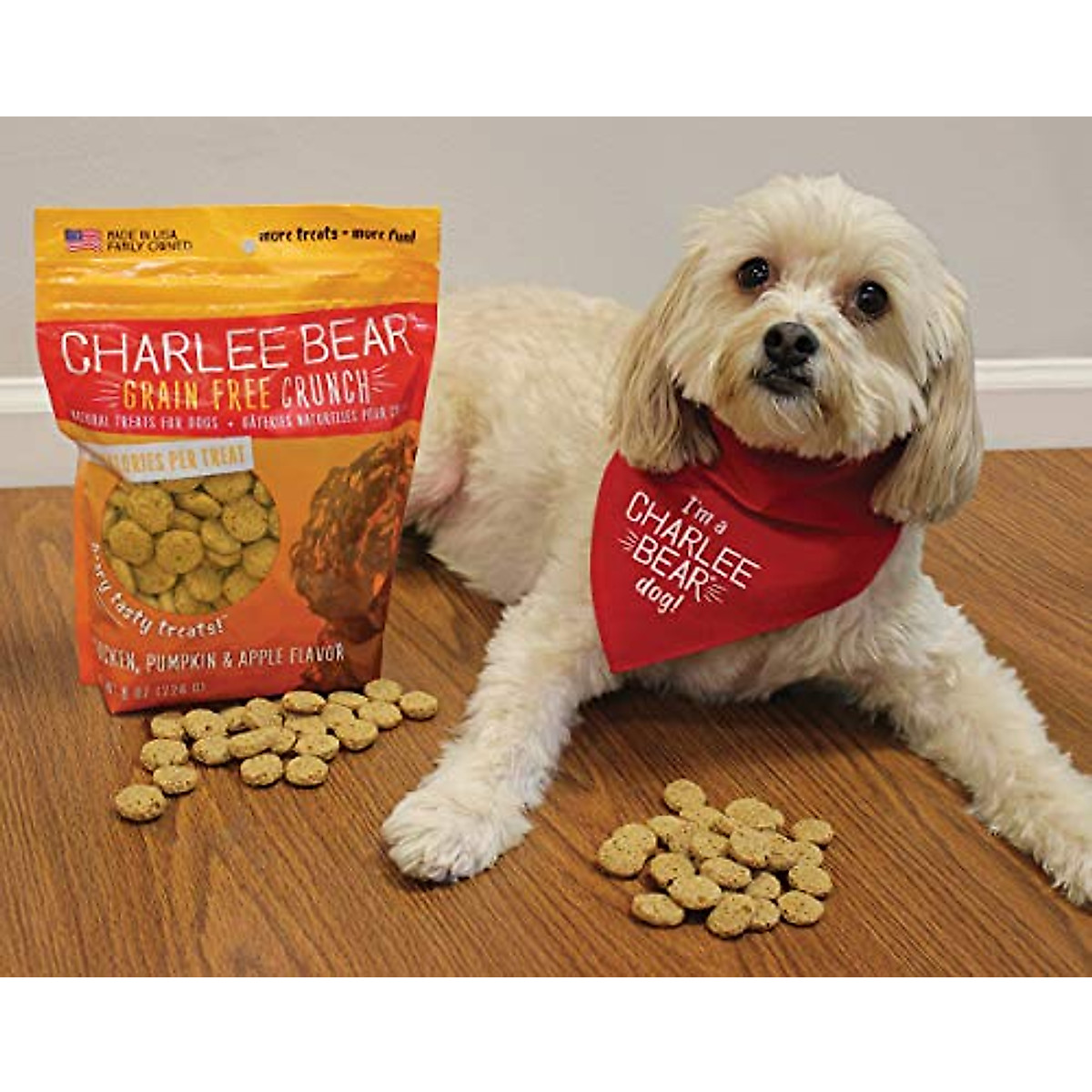 Charlee Bear Crunch Chicken, Pumpkin & Apple Flavor Dog Treat and Snack (3 Pack) 8 oz Each