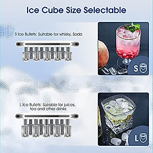 Ice Makers Countertop, Portable Ice Maker, 26lbs/24Hrs 9 Bullet Ice Cubes Ready in 7 Mins, Self-Cleaning Function, L&S Size, with Ice Scoop and Basket, Perfect for Party, Silver