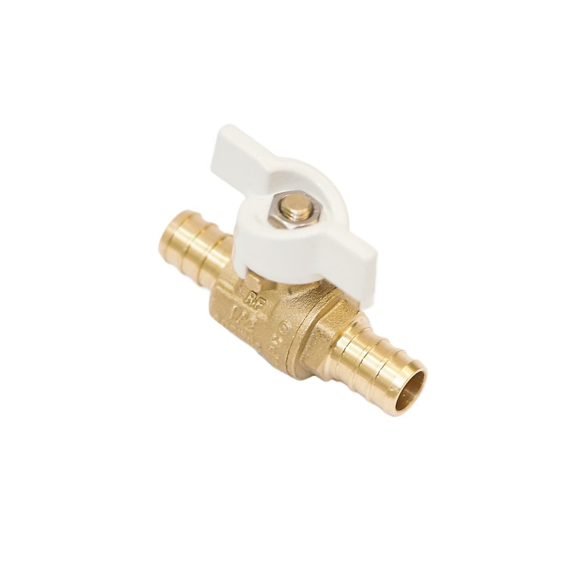 1/2-in Brass Pex Ball Valve, 1/4 Turn Pex Shut Off Valve with White T-handle,1/2" Mini Brass Pex Barb Valve for Pex Tubing for Hot or Cold Water- (2-Pack)