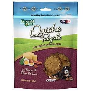 Emerald Pet Quiche Royale Premium Training Dog Treats — Healthy and Tasty Natural Dog Chews Made with Real Eggs — Limited Ingredient Dog Treats Made in The USA — Bacon & Cheese Treats, 6 oz