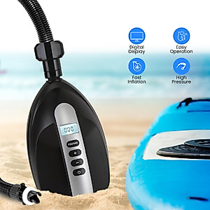 SereneLife Inflatable Paddle Board Pump Compressor - 16PSI High Pressure SUP Inflator - 12V DC Car Connector - Electric Air Pump for Paddle Boards, Boats, Rafts, Pool Toys, Water Sports