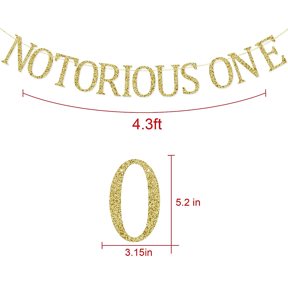 Notorious One Banner, First Birthday Party Decorations Supplies, Hip Hop Theme One Year Old Bday Bunting Sign, Pre-strung, Gold Glitter