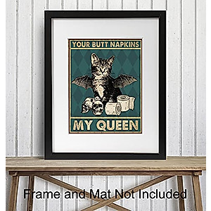 Butt Napkins - Cat Bathroom Decor for Women - Black Cat Wall Decor - Cat Wall Art - Bath Wall Decor - Funny Bathroom Decorations - Bat Wall Decor - Goth Room Decor - Gothic Home Decor - Cute Cat Gifts