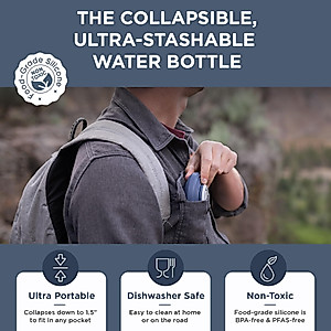 HYDAWAY Collapsible Water Bottle - 25oz I Reusable Water Bottle with Flip Top Lid for Travel, Hiking, Backpacking I Portable & Leakproof, Food-Grade Silicone, BPA Free, Collapses to 1.5”